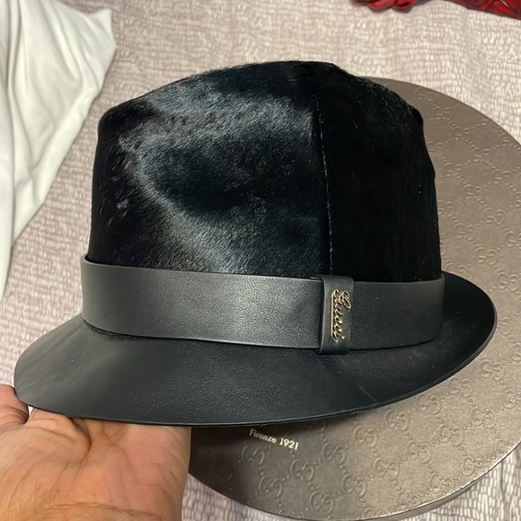 Gucci | Accessories | Gucci Cappello Donna Calfskin Leather And Pony Hair Fedora | Poshmark